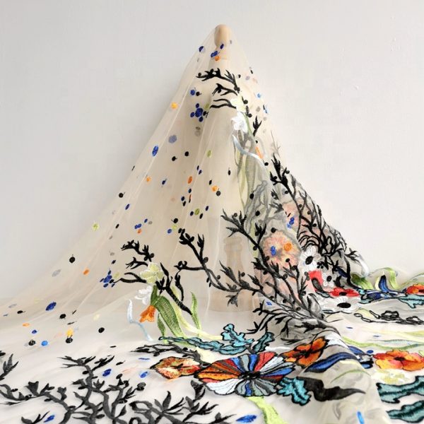 Multicolor Floral Embroidered Designer Dresses Lace Fabric