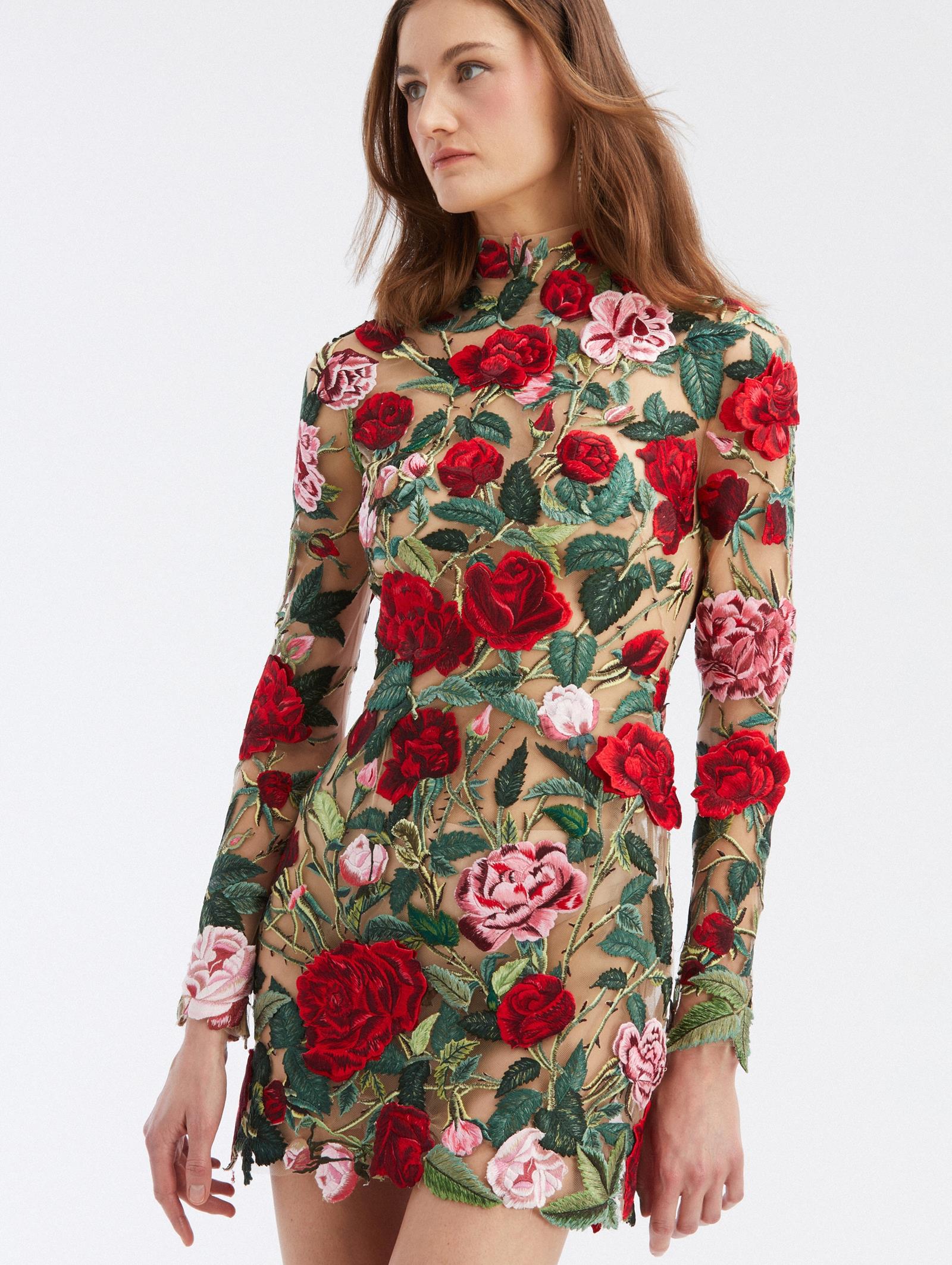 Oscar de la Renta Haute Couture Floral Threadwork Embroidered Cocktail ...